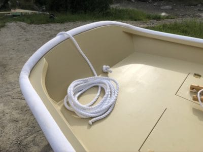 OONAGH Sailing Pram Detail 9 Transom inboard - OffCenterHarbor.com